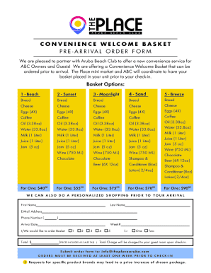 Fillable Online convenience welcome basket pre-arrival order form Fax ...