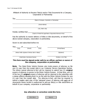 Fillable Online GA DMV Form T-19A Affidavit of Authority To Receive ...