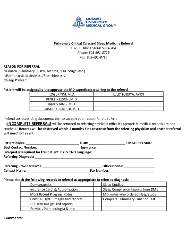 Fillable Online About Lung and Pulmonary Services Fax Email Print ...