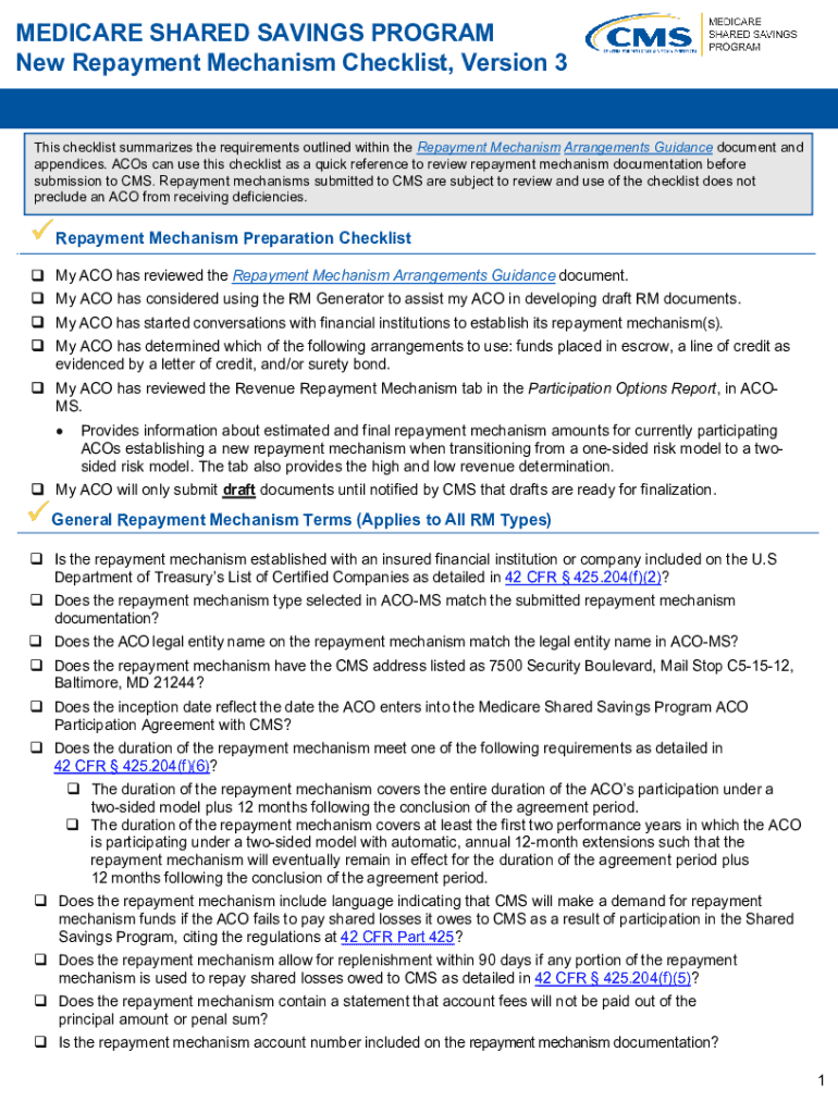 Fillable Online Medicare Shared Savings Program New Repayment Mechanism ...