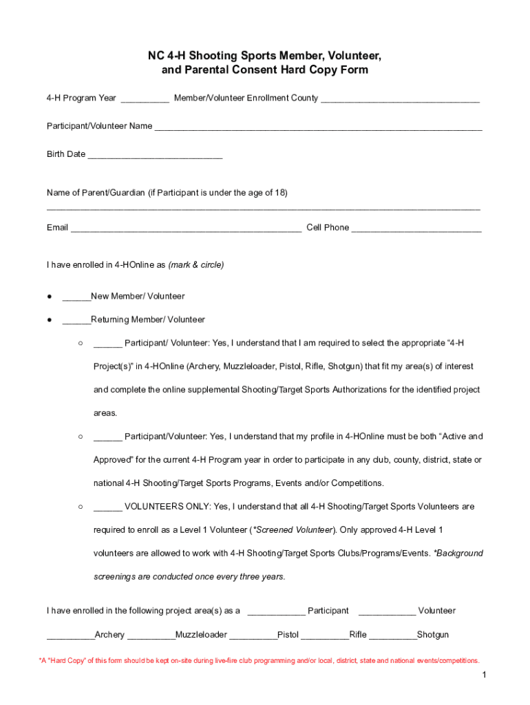 Fillable Online nc4h ces ncsu 2024 Shooting Sports Consent Forms for ...