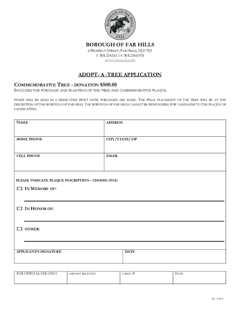 Fillable Online ADOPT- A -TREE APPLICATION Fax Email Print - pdfFiller