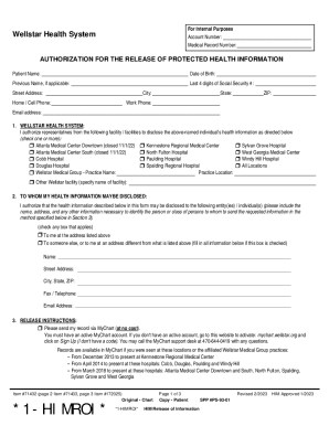 Fillable Online 2020-2024 Wellstar Authorization for the Release of ...