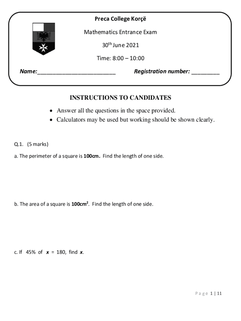 Fillable Online pre-admission-math-assessment-sample. ... Fax Email ...