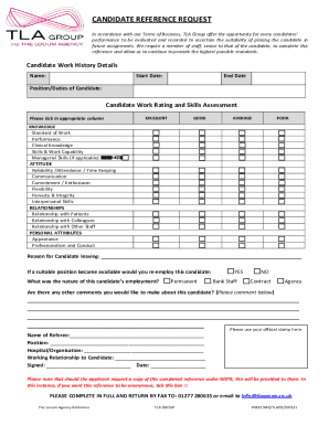 Fillable Online CANDIDATE REFERENCE REQUEST - The Locum Agency Fax ...