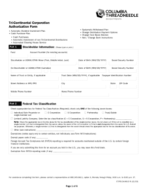 Fillable Online Tri-Continental Corporation Authorization Form Fax ...