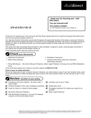 Fillable Online , thank you for insuring your with Dial Direct. You are ...