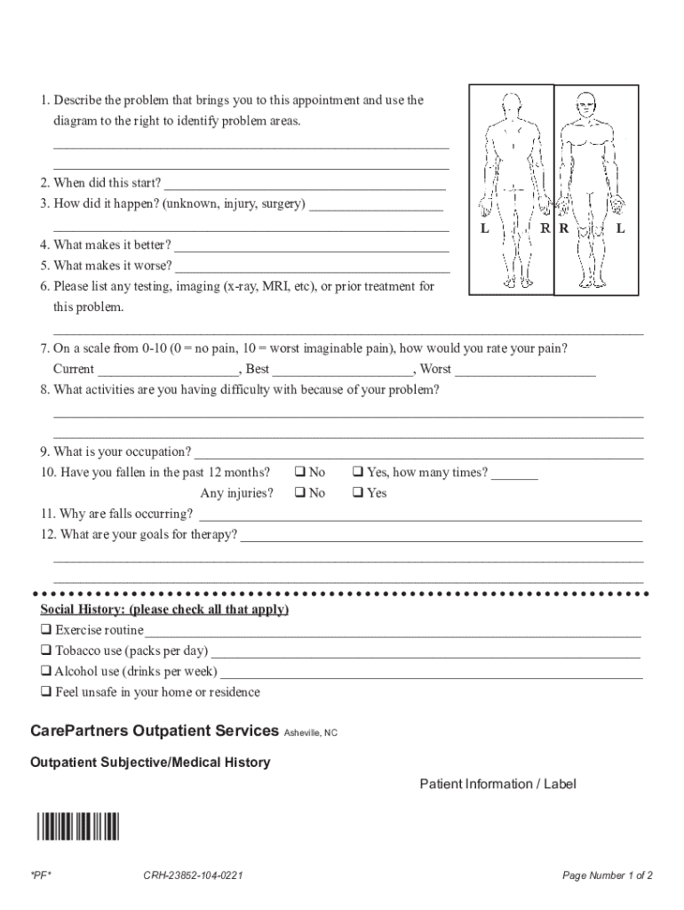Fillable Online Outpatient Subjective/Medical History. Subjective ...