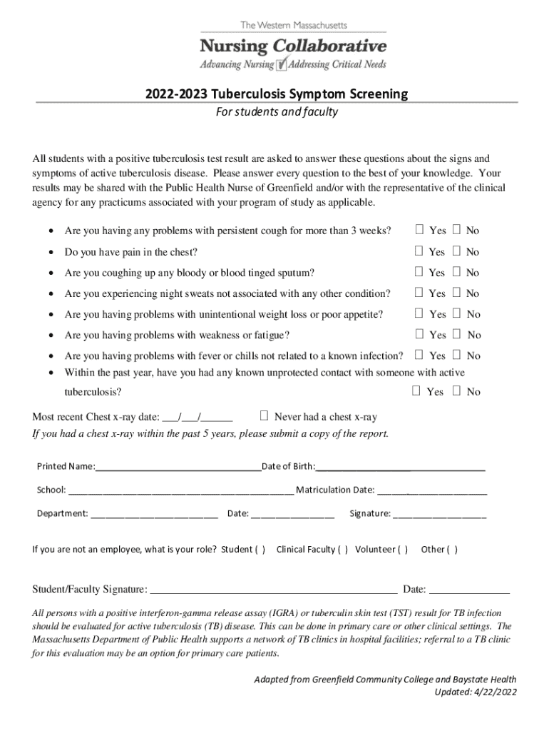 Fillable Online Screening for Active Tuberculosis (TB) Disease Fax ...