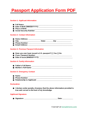 Passport Application PDF Doc Template | pdfFiller