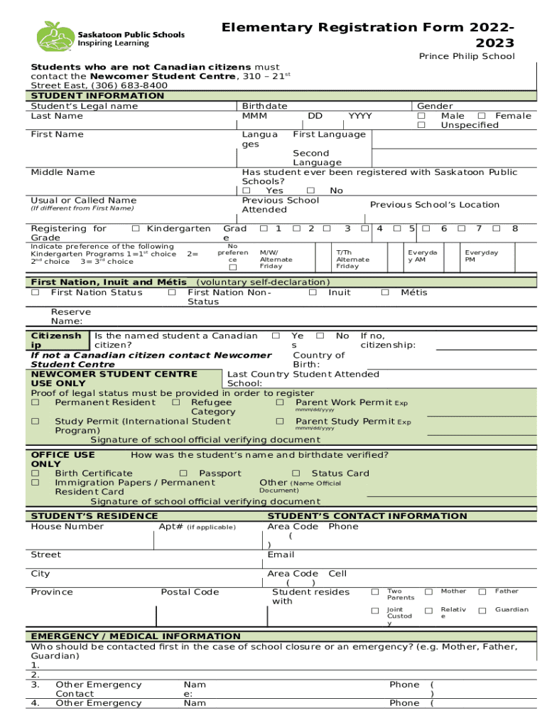 Elementary Registration 2022-2023 Prince Philip ... Doc Template ...