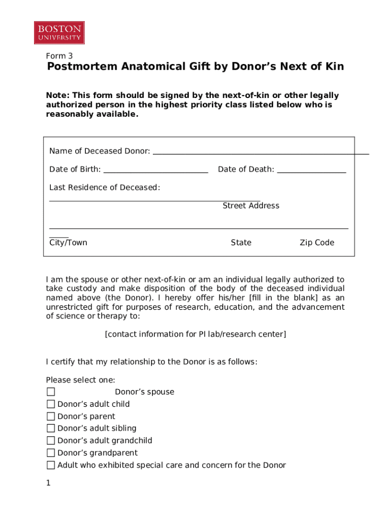 NEXT-OF-KIN DONATION - WMed Doc Template | pdfFiller