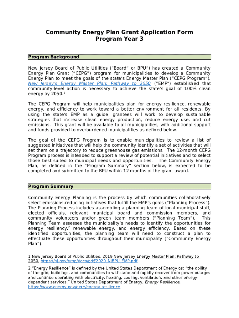 Community Energy Plan Grant Application Doc Template | pdfFiller