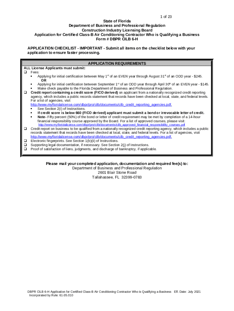 DBPR CILB 6-H - Certified Contractor Qualifying Business (Class-B Air ...