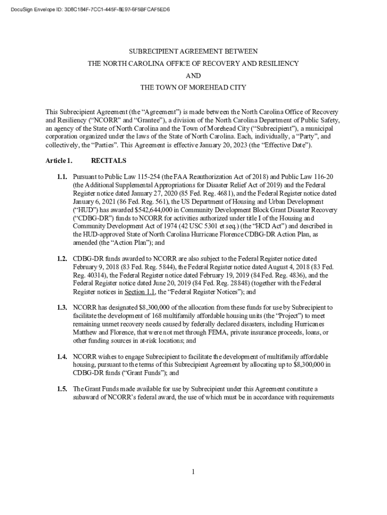 Fillable Online 1 SUBRECIPIENT AGREEMENT BETWEEN THE NORTH ... Fax ...