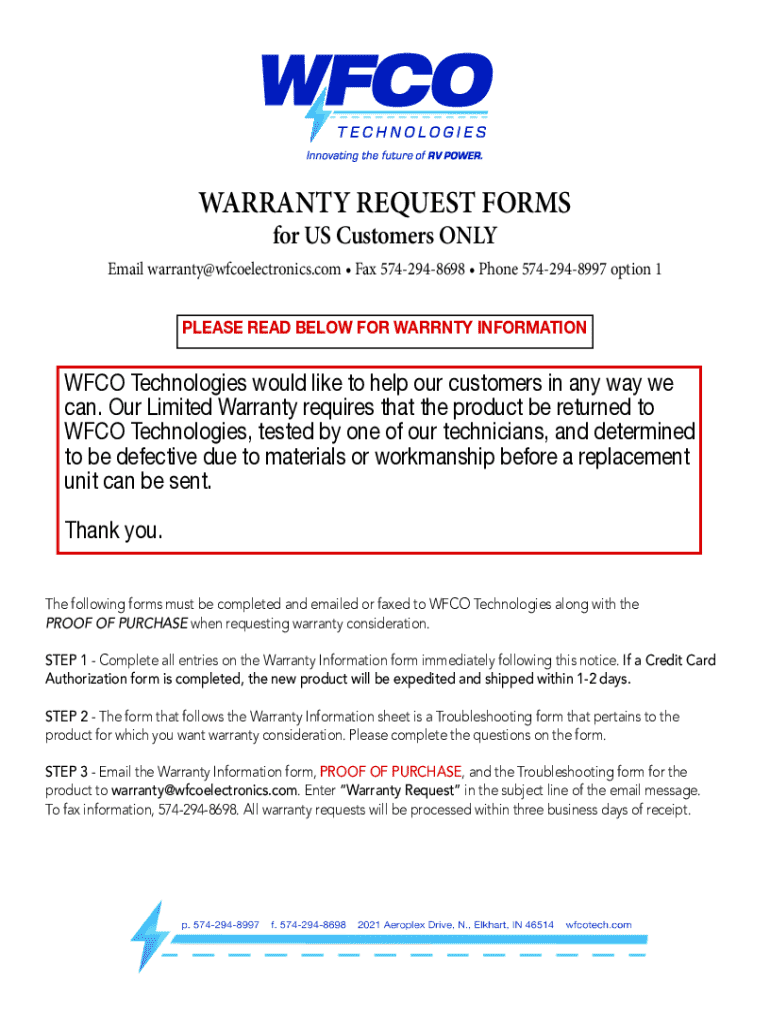 Fillable Online Fillable Online Warranty Request Forms for US Customers ...