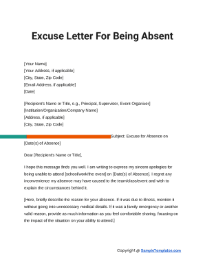 How to Write An Excuse Letter for Missing Work (with ... Doc Template ...