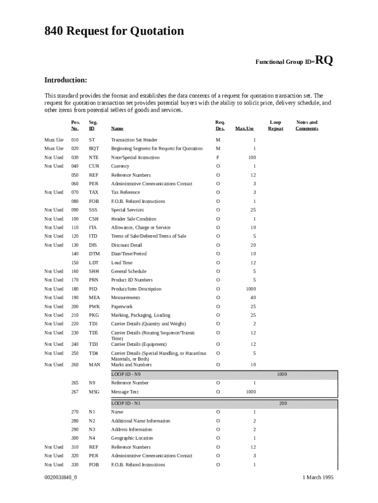 843 Response to Request for Quotation Doc Template | pdfFiller