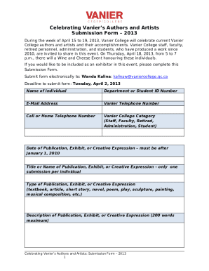 Celebrating Vanier's Authors and Artists Submission Doc Template ...