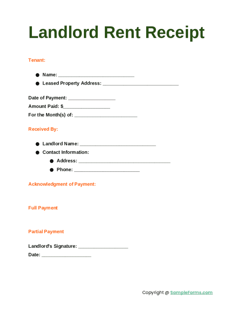 Rent Receipt Template Doc Template | pdfFiller