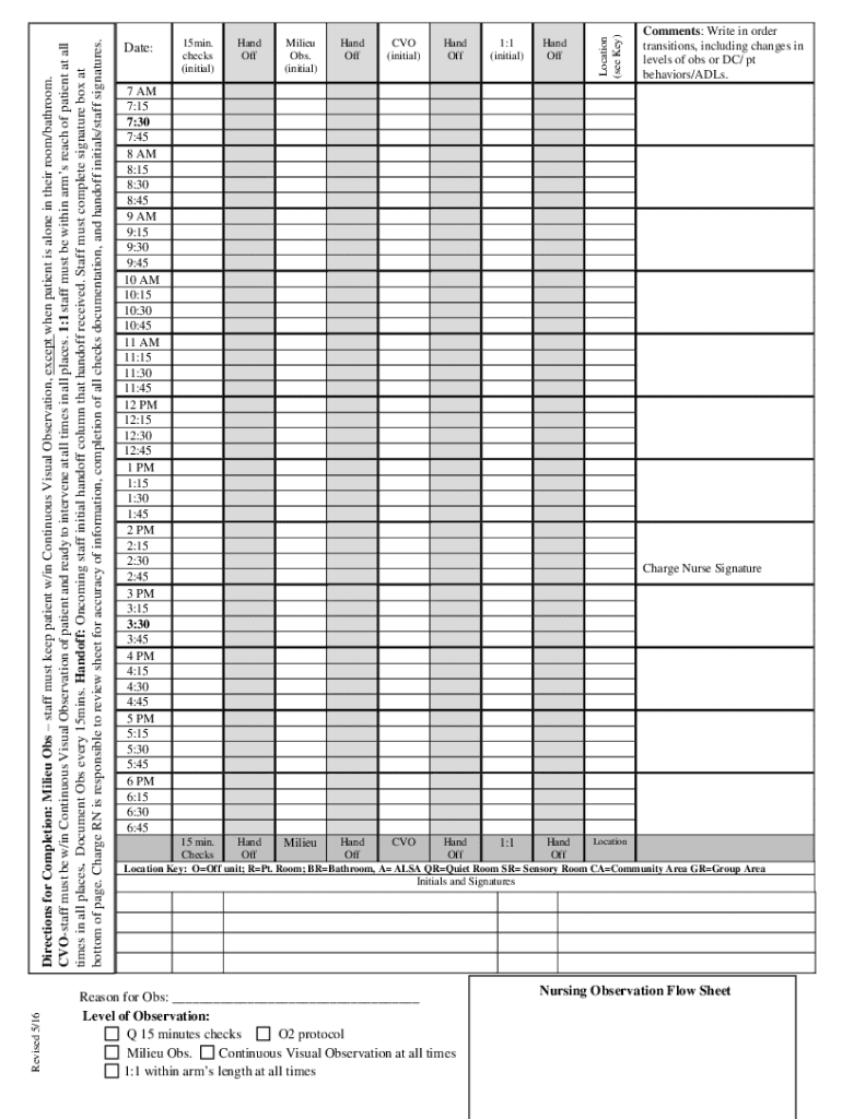 Fillable Online Nursing Observation Flow Sheet Fax Email Print - pdfFiller