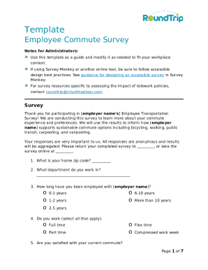 Commuting survey: example questions & template Doc Template | pdfFiller