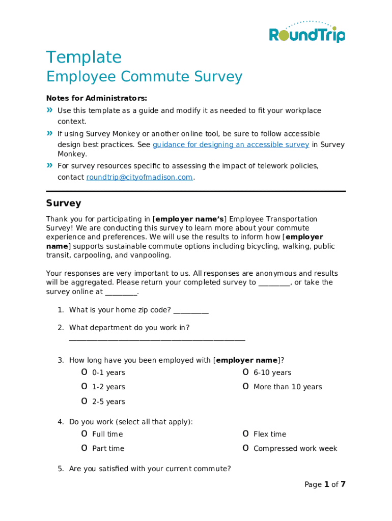 Commuting survey: example questions & template Doc Template | pdfFiller