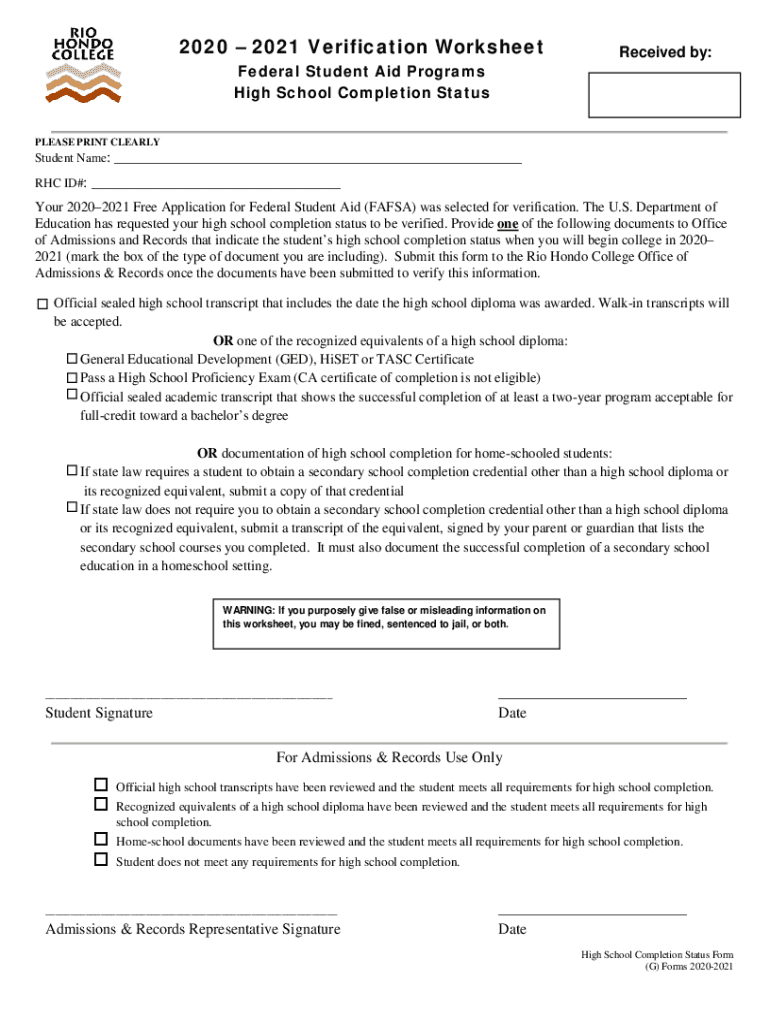 Fillable Online 2020-2021 Verification Worksheet Tracking Group V4 Fax Email Print - pdfFiller