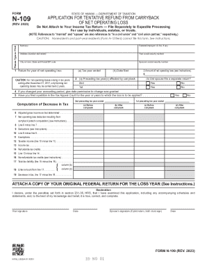 Fillable Online Form N-109, Rev. 2021, Application for Tentative Refund ...