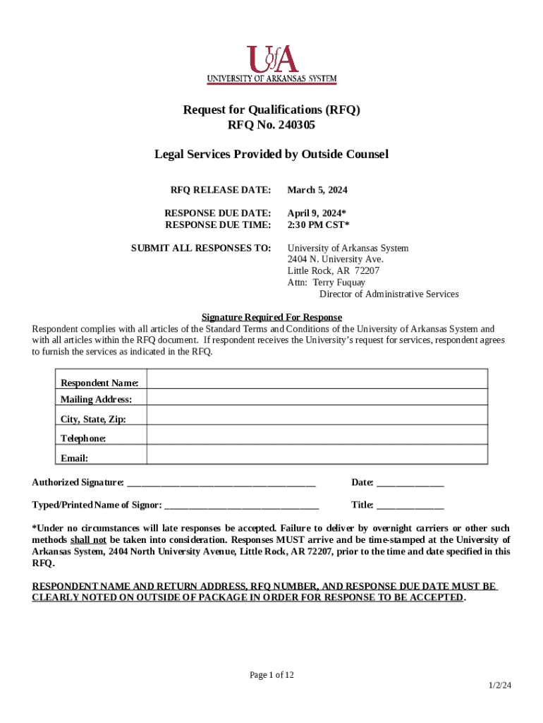 Request for Qualifications Document - Hogbid Doc Template | pdfFiller