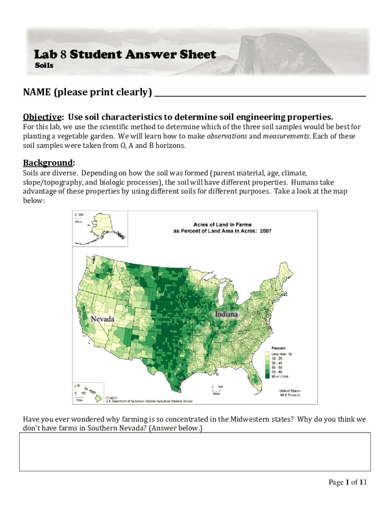 Fillable Online Lab 8 Student Answer Sheet - Soils Fax Email Print - pdfFiller