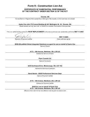 Fillable Online John TS Control Building Roof Project Form 9 ...