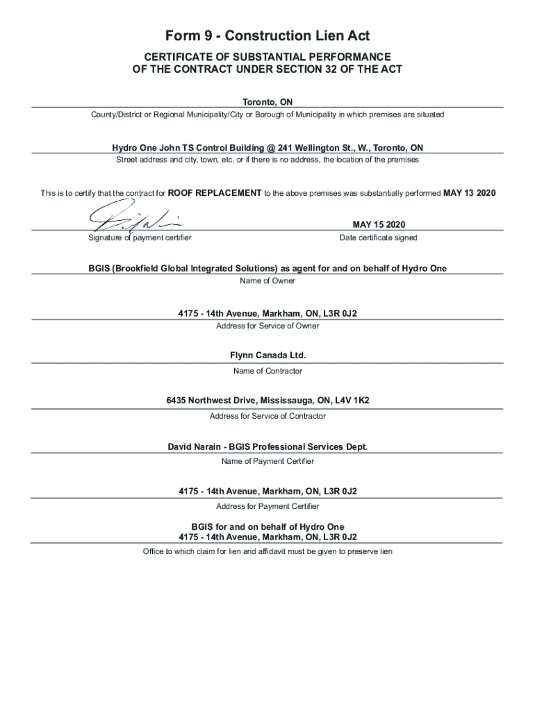 Fillable Online John TS Control Building Roof Project Form 9 ...