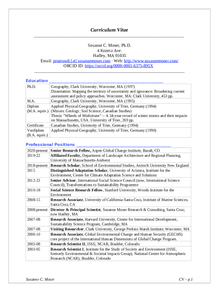 Susanne C. MoserLandscape Architecture and Regional ... Doc Template | pdfFiller