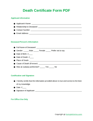 Request for Death Certificate - Grand River Cremation Service Doc Template | pdfFiller