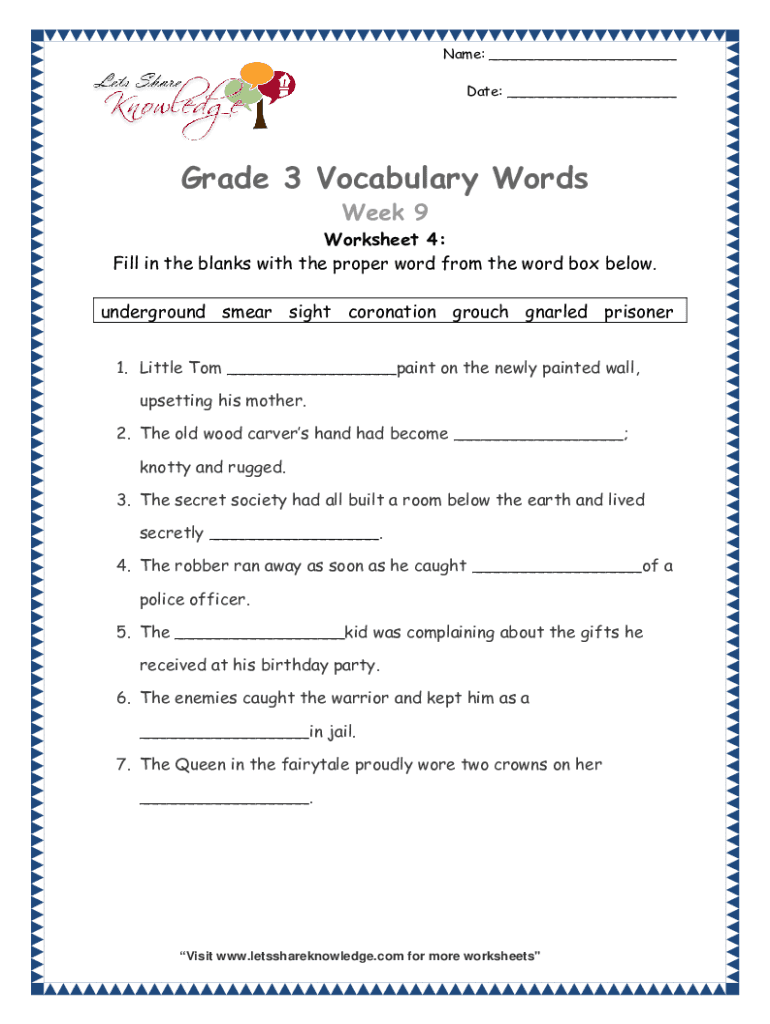 Fillable Online Vocabulary Worksheet (Fill-In Part 1) Directions Fax ...