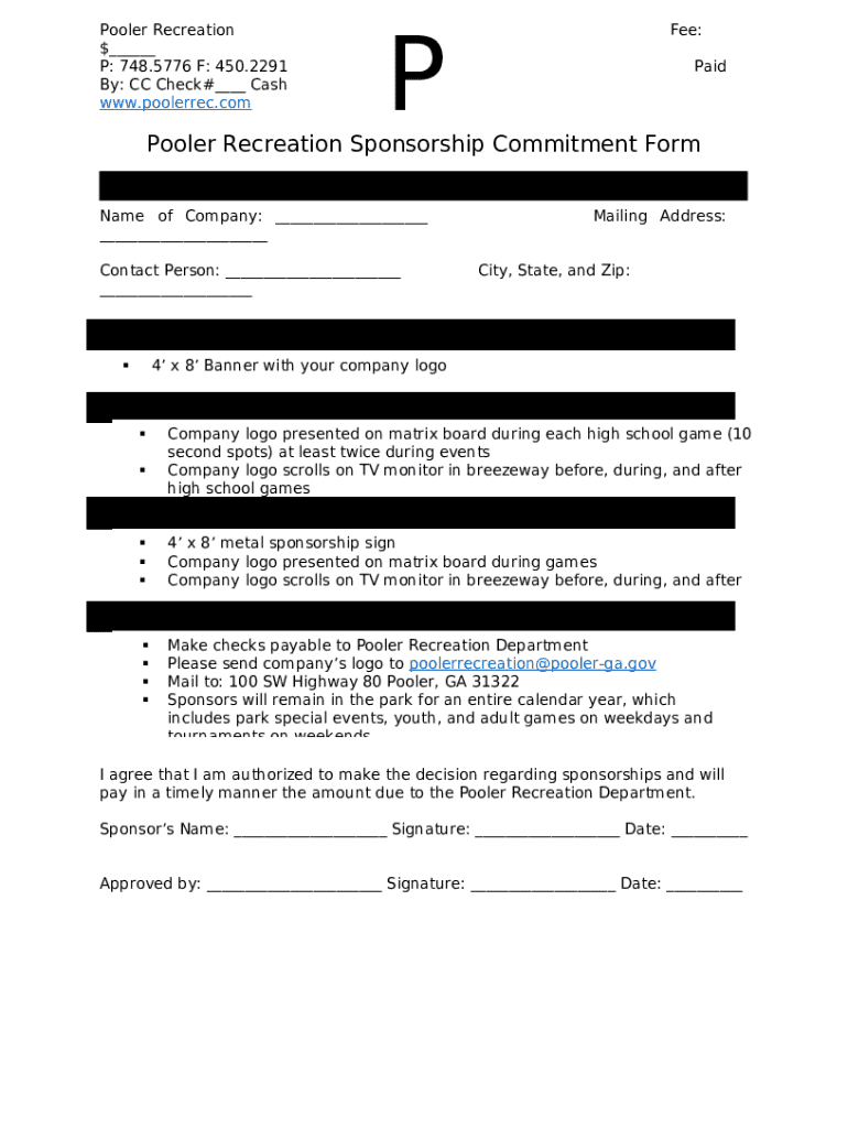 new-Pooler-Recreation-Sponsorship-Commitment-. ... Doc Template | pdfFiller