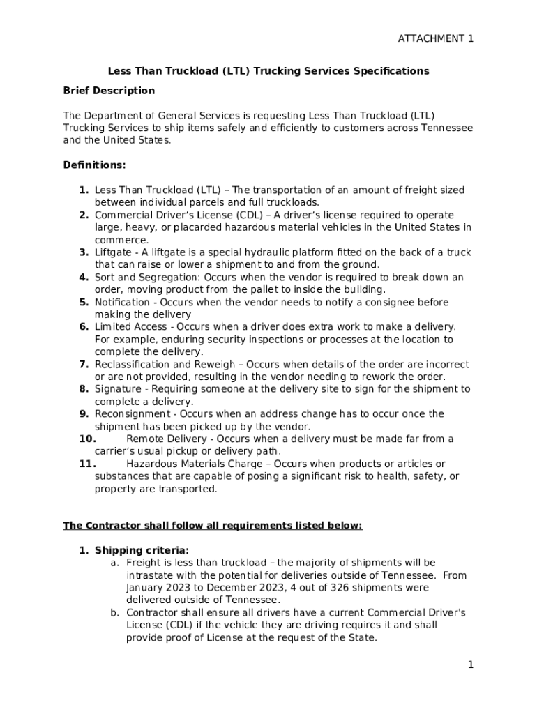 Less Than Truckload (LTL) Trucking Services Specifications Doc Template ...