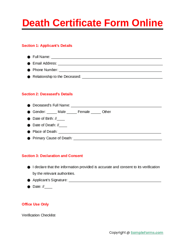 Death Certificate Online Doc Template | pdfFiller