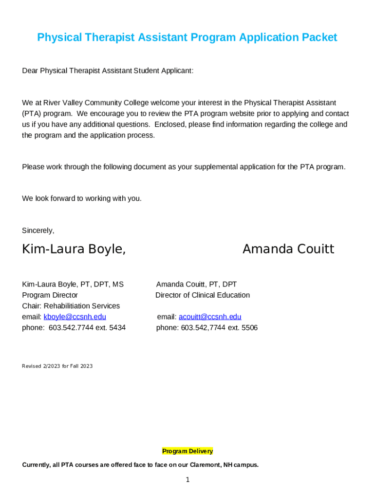 PTA Program Application Packet(PDF) Doc Template | pdfFiller