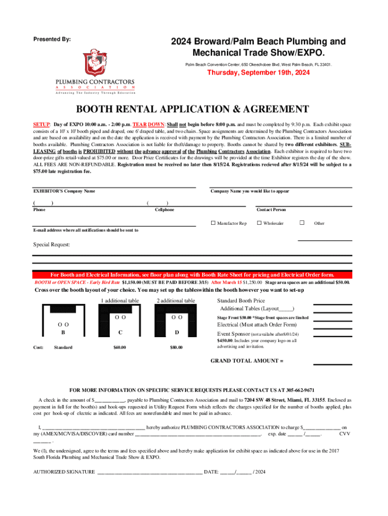 Fillable Online BOOTH RENTAL APPLICATION & AGREEMENT Fax Email Print ...