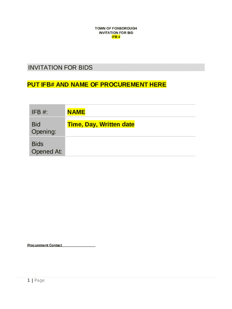 SFSP al Invitation for Bid (IFB) Template Doc Template | pdfFiller