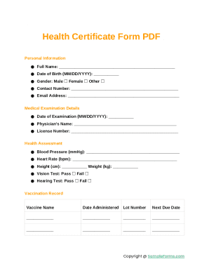 Health Certificate PDF Doc Template | pdfFiller