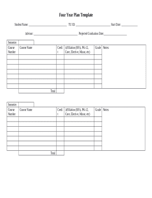 Four Year Academic Planning Worksheet Doc Template | pdfFiller