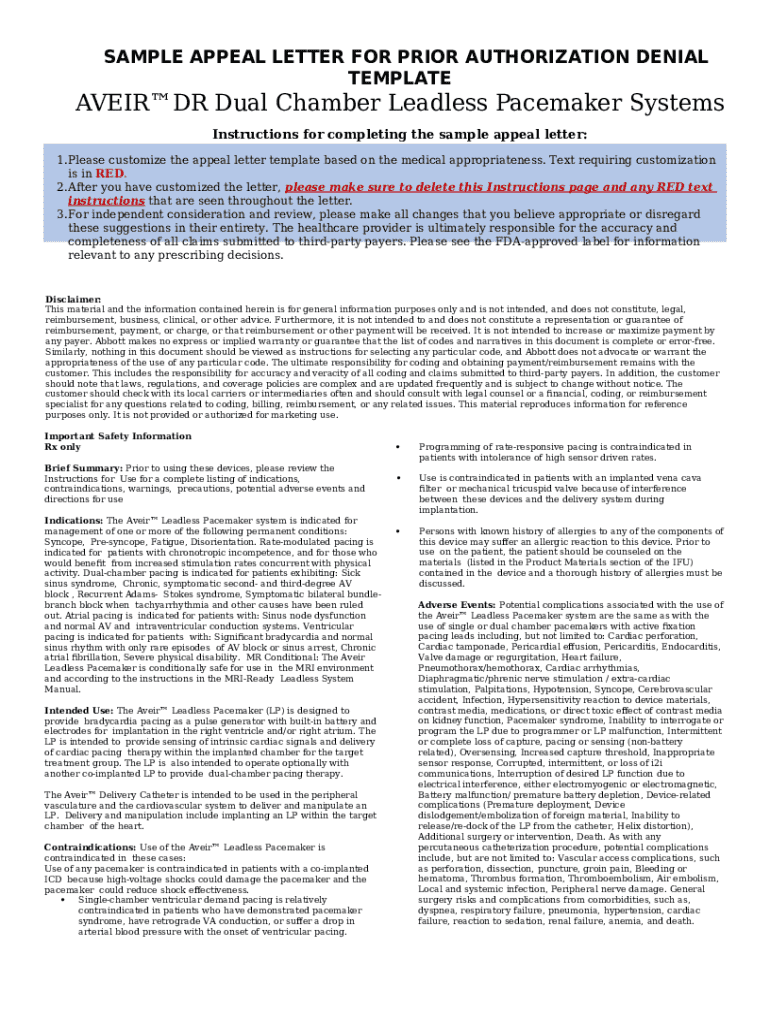 Sample Letter of Appeal for PA Denials Doc Template | pdfFiller