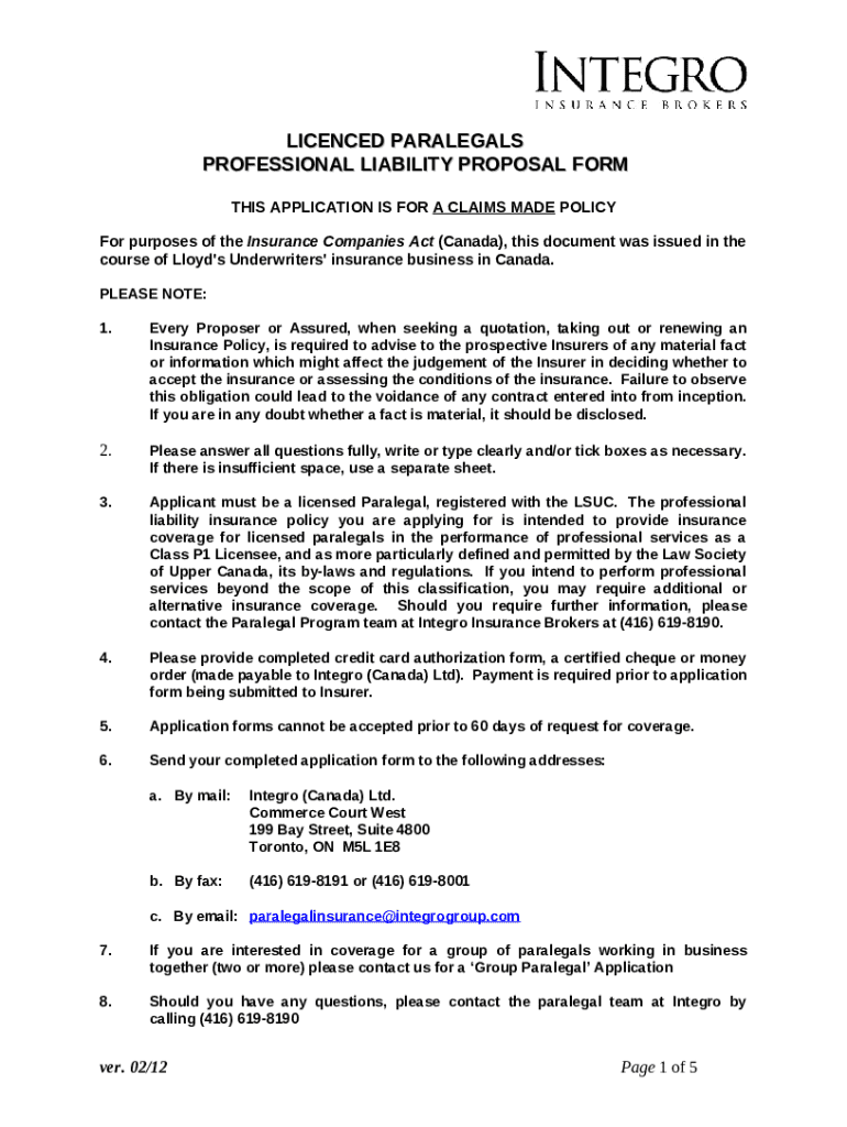licenced paralegals professional liability proposal Doc Template ...