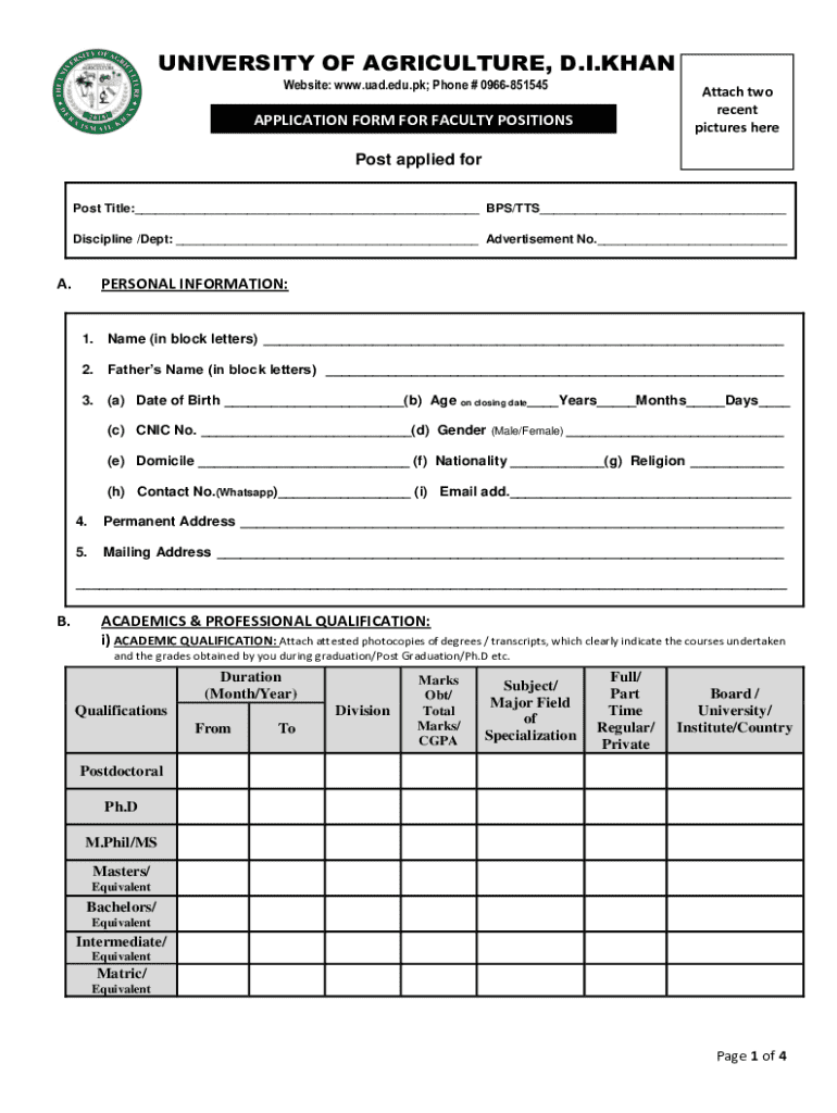 Fillable Online UAD Application Form (Non-Faculty Positions) (2) Fax ...