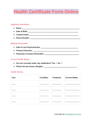 Fillable Online Health Certificate Form Online Fax Email Print - pdfFiller