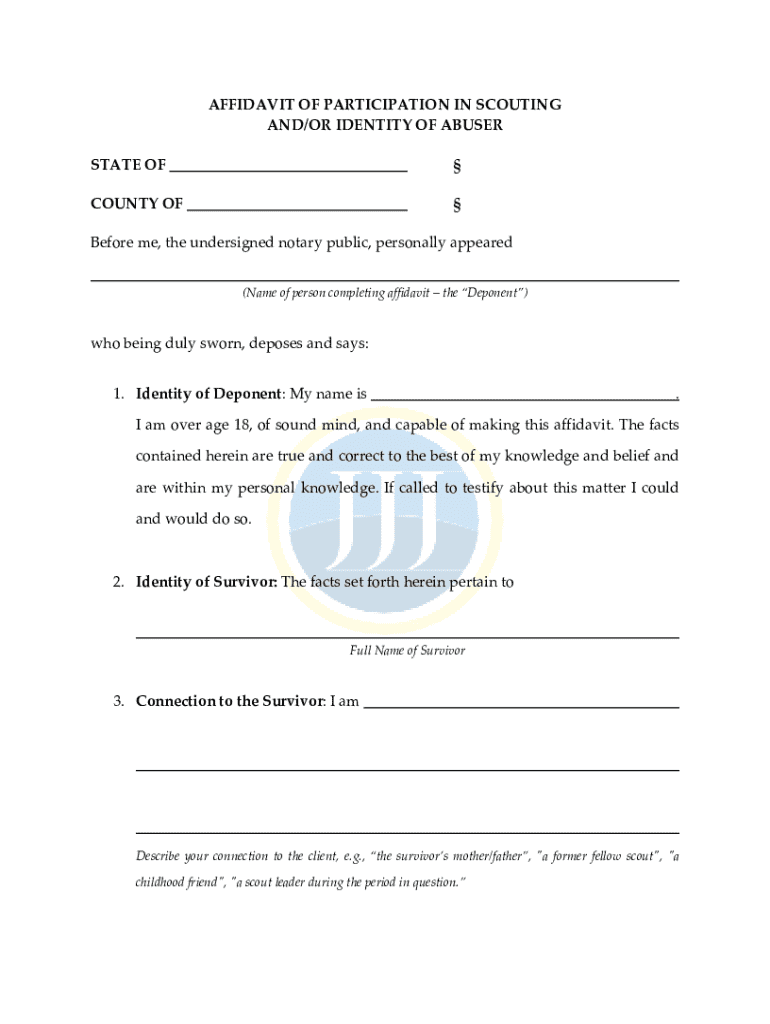 Fillable Online AFFIDAVIT OF PARTICIPATION IN SCOUTING AND/OR ... Fax Email Print - pdfFiller