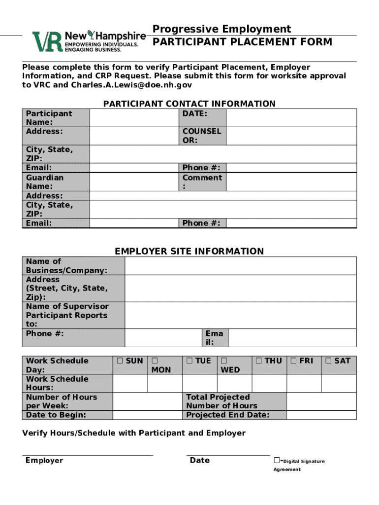 Progressive Employment PARTICIPANT PLACEMENT Doc Template | pdfFiller